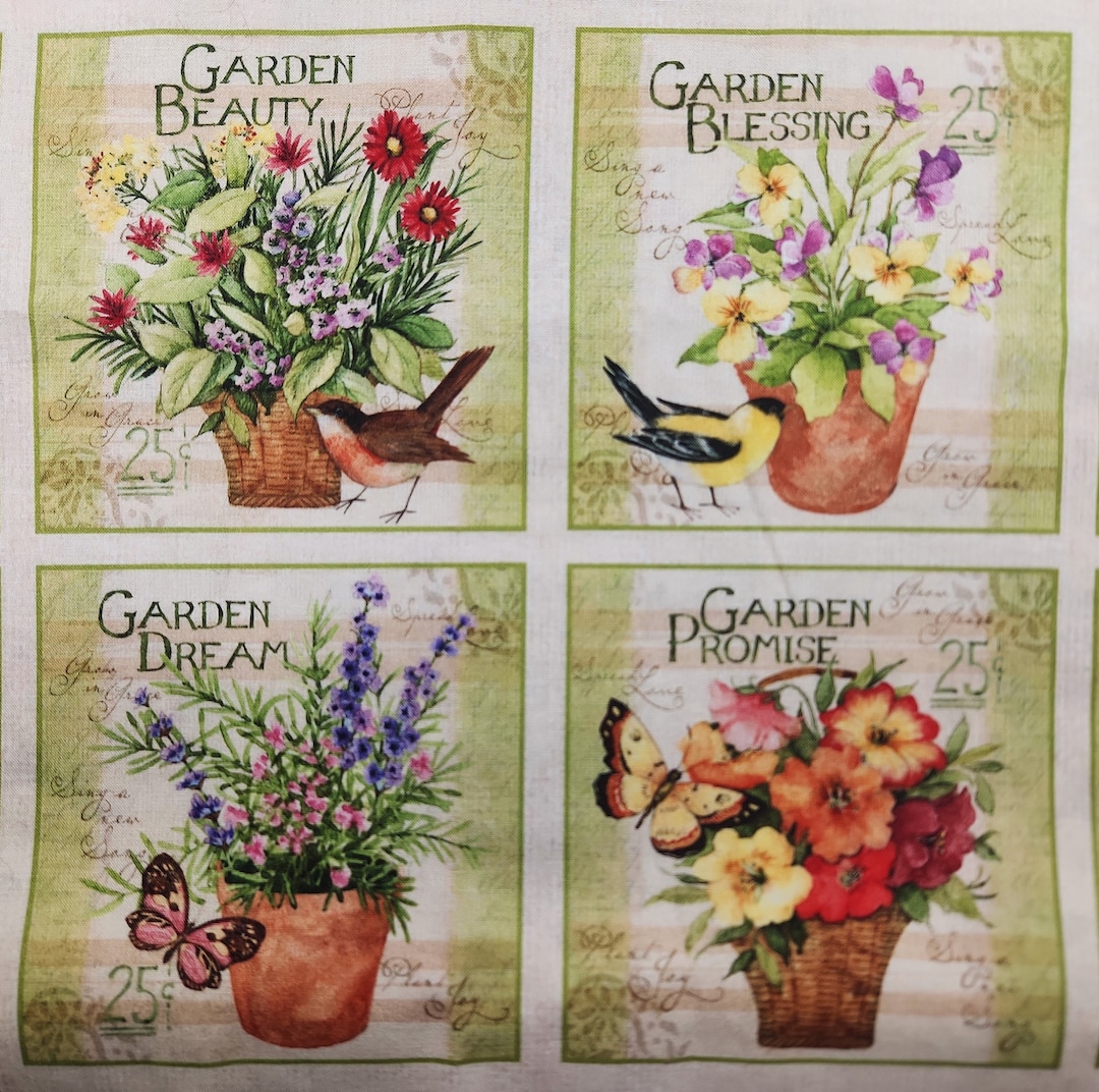 Garden Blessings Block Print Cotton Fabric Panel Susan Winget CP52057 ...