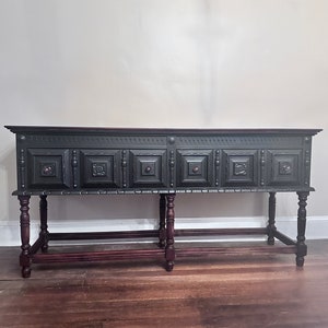 VINTAGE Jacobean Sideboard Jacobean Buffet Black Buffet Server Credenza ...
