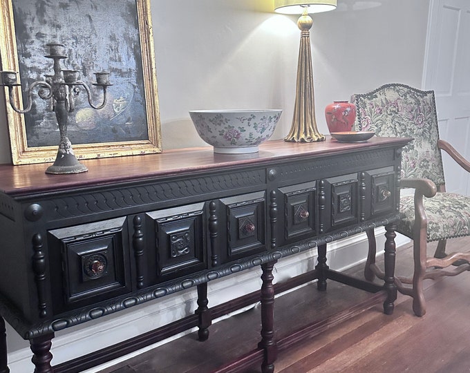 VINTAGE Jacobean Sideboard | Jacobean Buffet | Black Buffet | Server ...