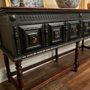 VINTAGE Jacobean Sideboard Jacobean Buffet Black Buffet Server Credenza ...