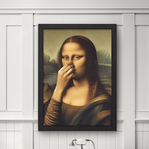 Parody Mona Lisa Bathroom Wall Art Decor Covering Her Nose Vintage Bad ...