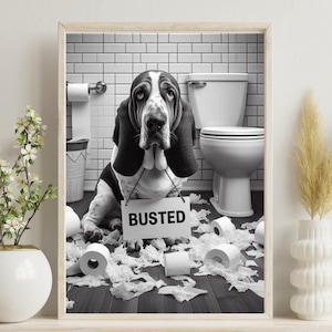 Bad Basset Hound Dog Bathroom Wall Art, Dog Busted With Toilet Paper ...