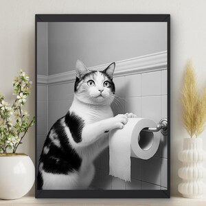 Calico Bathroom Wall Art, Cat Lovers Gift, Playing With Toilet Paper ...