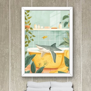 Shark in Bathtub Printable Wall Art | Shark Taking a Bath in Tub Photo ...