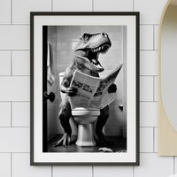 T-rex Dinosaur Bathroom Printable Wall Art Dino on Toilet Reading ...