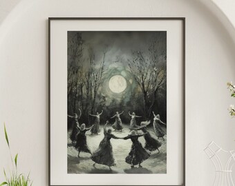 Circle of Witches Vintage Women Dancing by Moonlight, Witch Art, Wiccan ...