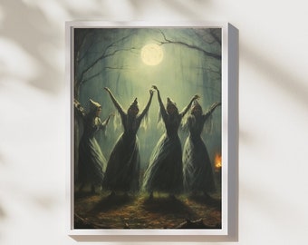 Circle of Witches Vintage Women Dancing by Moonlight, Witch Art, Wiccan ...