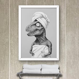 Bathroom Spa Art, Dinosaur T-rex , Décor Wall Art, Kids Art ...