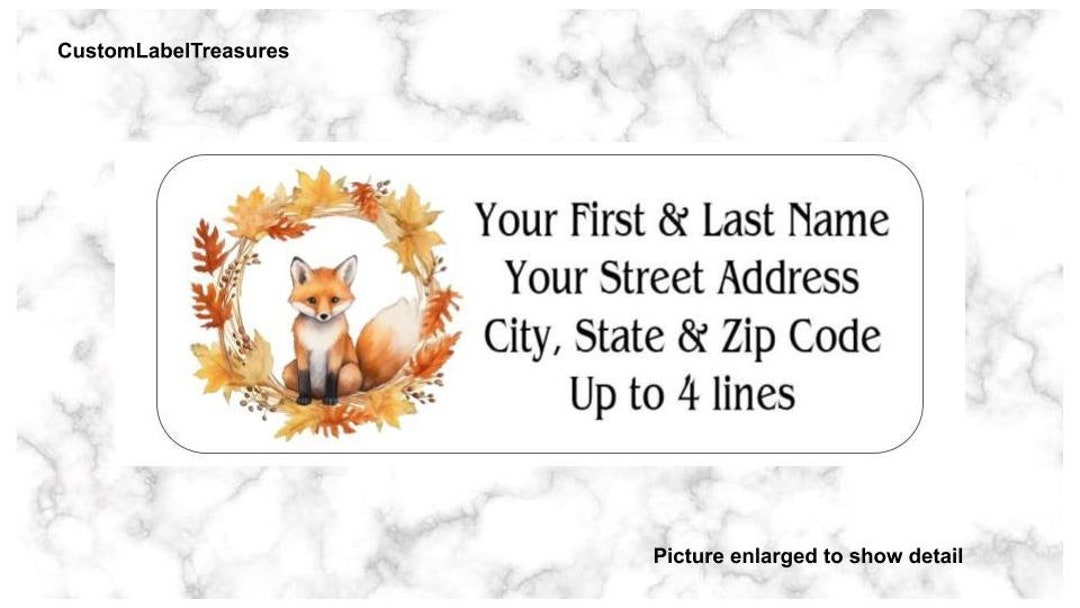 Red Fox Autumn Address Labels, Return Mailing Red Fox Wreath Leaves ...