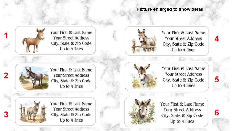 Set of 150 Adorable Donkey Burro 6 Designs You Choose Style Return ...