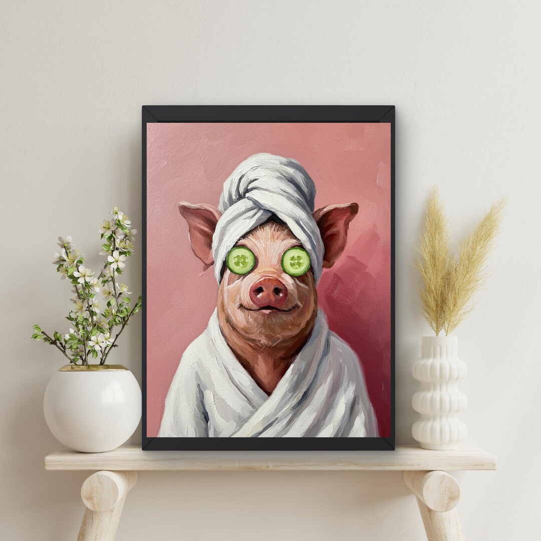 Bathroom Spa Art, Pig Wall Décor, Kids Art, Pig Lovers Gift Bathrobe ...