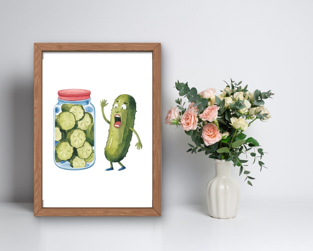 Pickle Wall Art, Printable Kitchen Décor, Whimsical Funny Jar Pickle ...