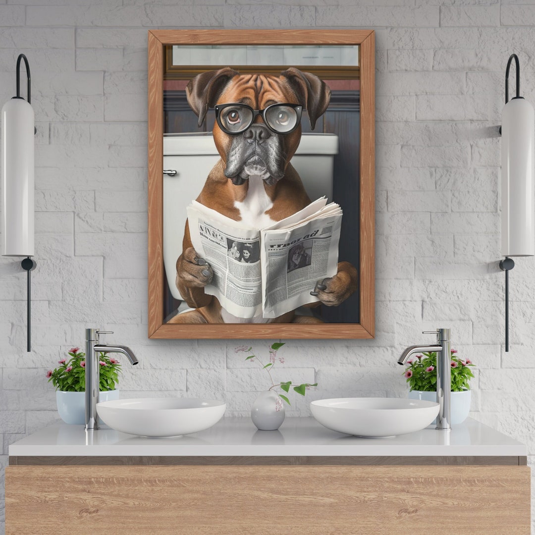 Boxer Dog Print, Bathroom Wall Art, Boxer Wall Art Decor, Digital ...