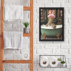 Leopard in Bathtub Printable Wall Art | Big Cat Taking a Bubble Bath in ...