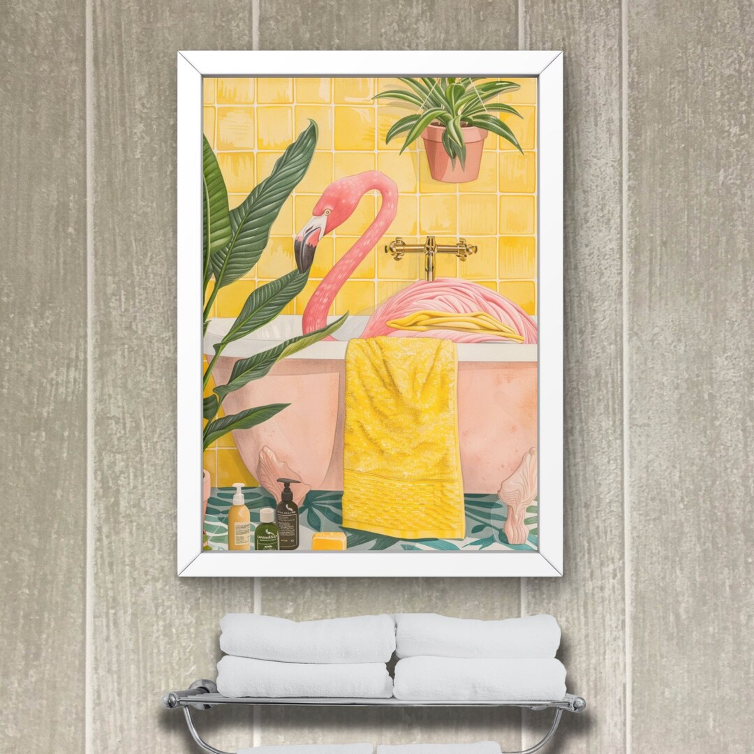Buy Pink Flamingo in Tub Printable Wall Art Flamingo Bird Taking a Bath ...