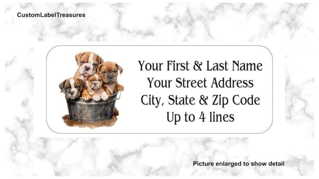 Bulldog Address Labels, Bucket of Puppies Return Mailing Stickers ...