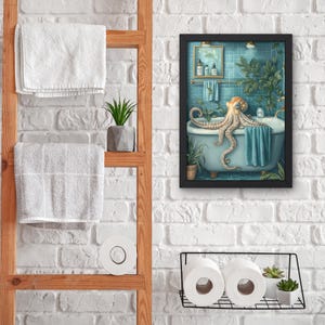 Octopus in Bathtub Printable Wall Art |octopus Taking a Bath in Tub ...