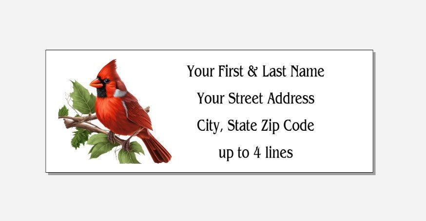 Set of 150 Beautiful Red Cardinal Bird Return Mailing Address Labels ...
