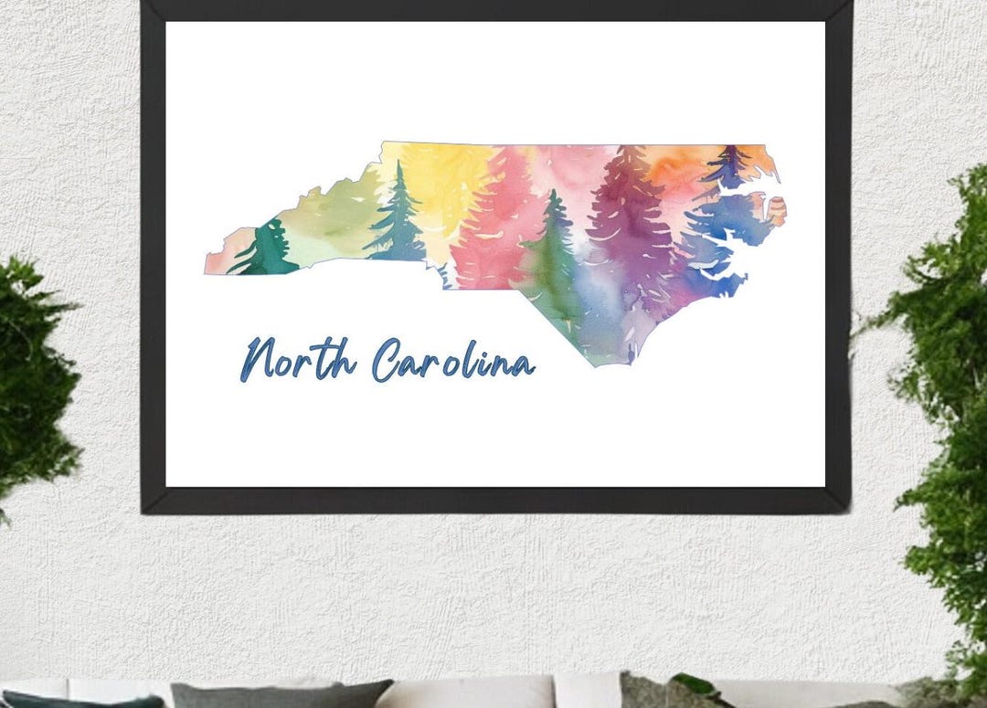 North Carolina State Wall Art Print - Trees NC State Map Outline Decor ...