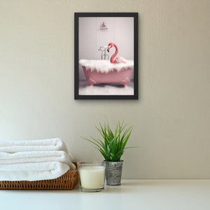 Pink Flamingo in Tub Printable Wall Art, Bird Taking a Bath in Tub ...