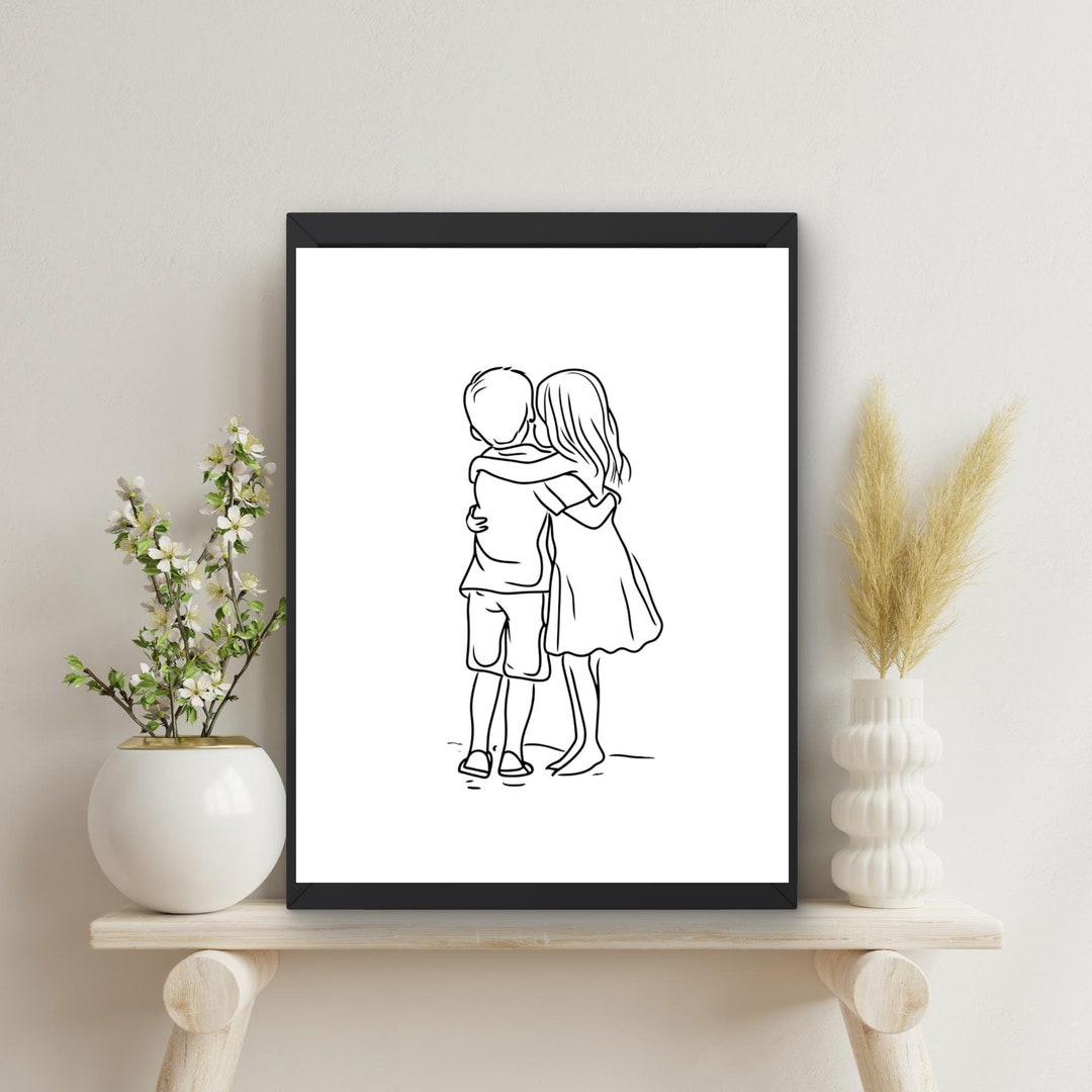 Sibling Love - Together Again - Sister and Brother Line Drawing, Best ...