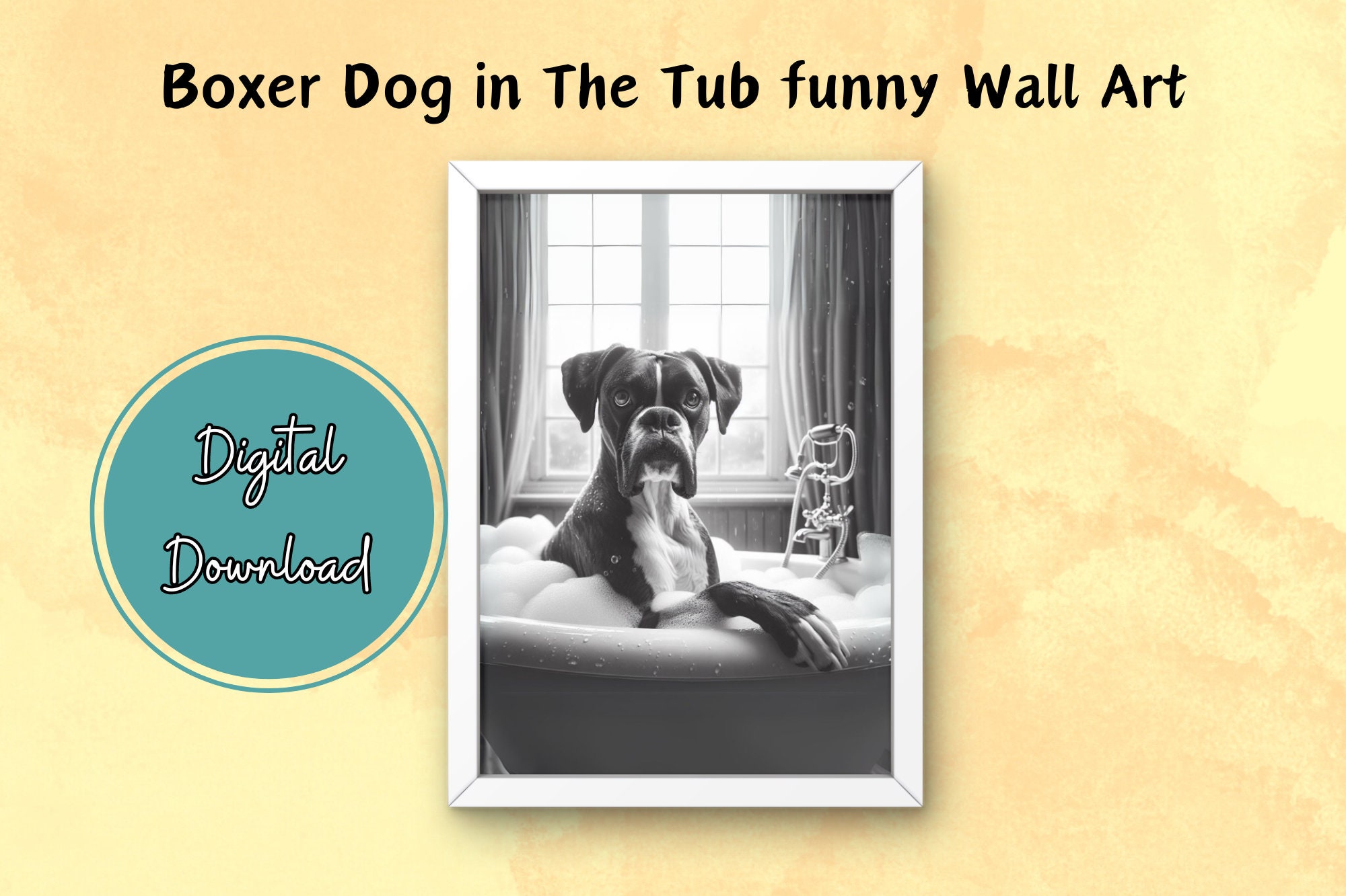 Boxer Dog in Tub Printable Wall Art | Boxer Taking a Bath in Tub Photo ...