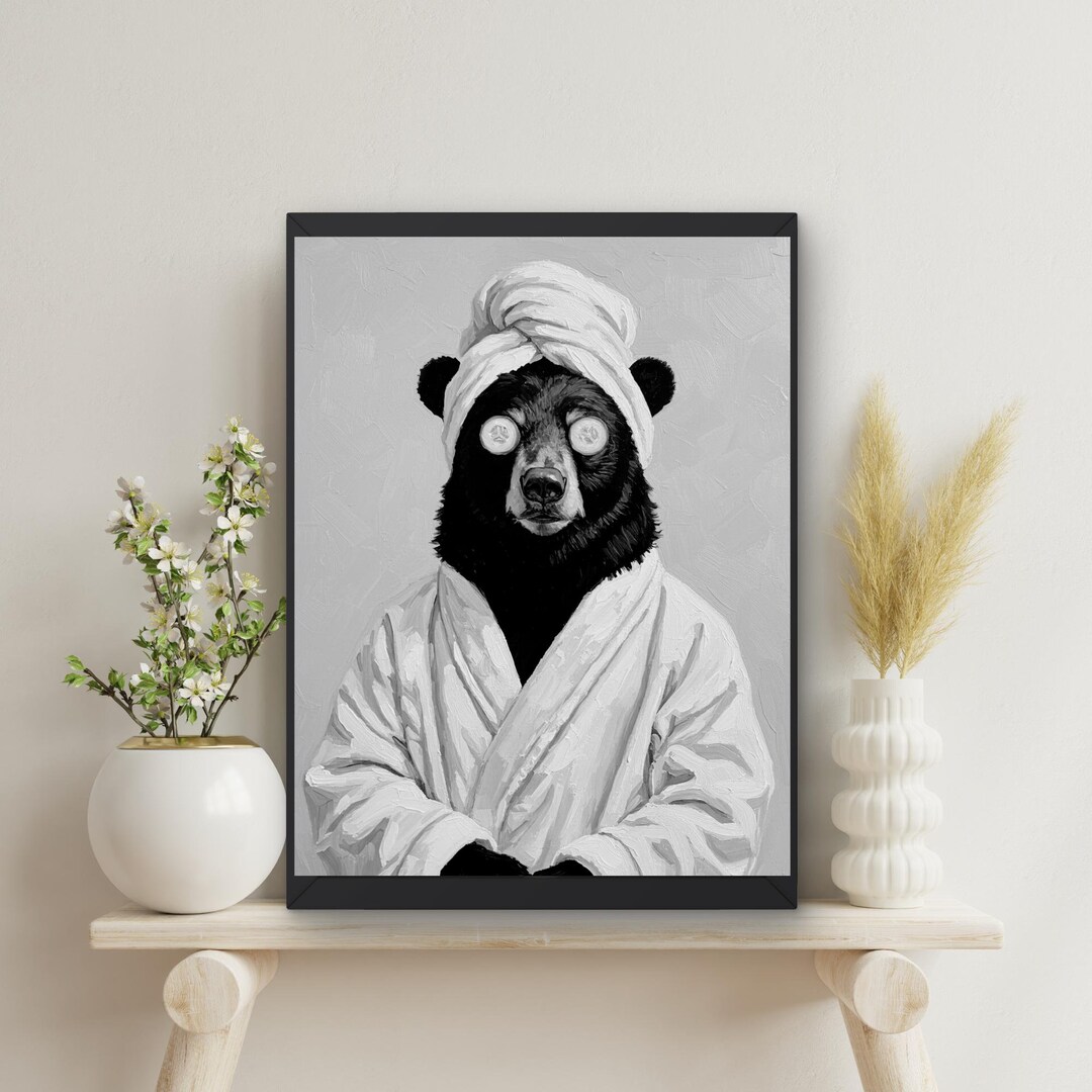 Black Bear Bathroom Wall Art, Bear Having Spa Day Print, Cucumber Eyes ...