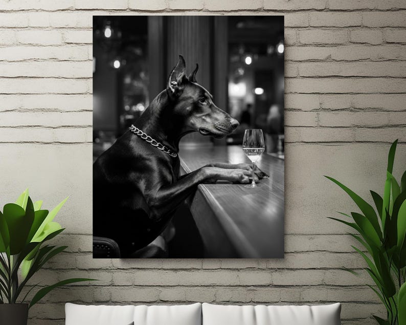 Doberman Pinscher Dog, Alcohol Wall Art, Dobie Dog Decor, Bar Cart ...
