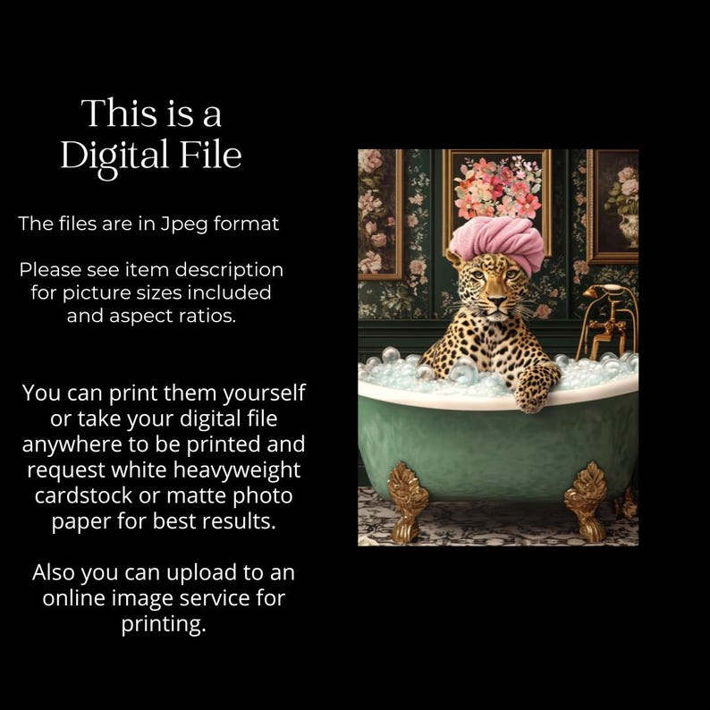 Leopard in Bathtub Printable Wall Art | Big Cat Taking a Bubble Bath in ...