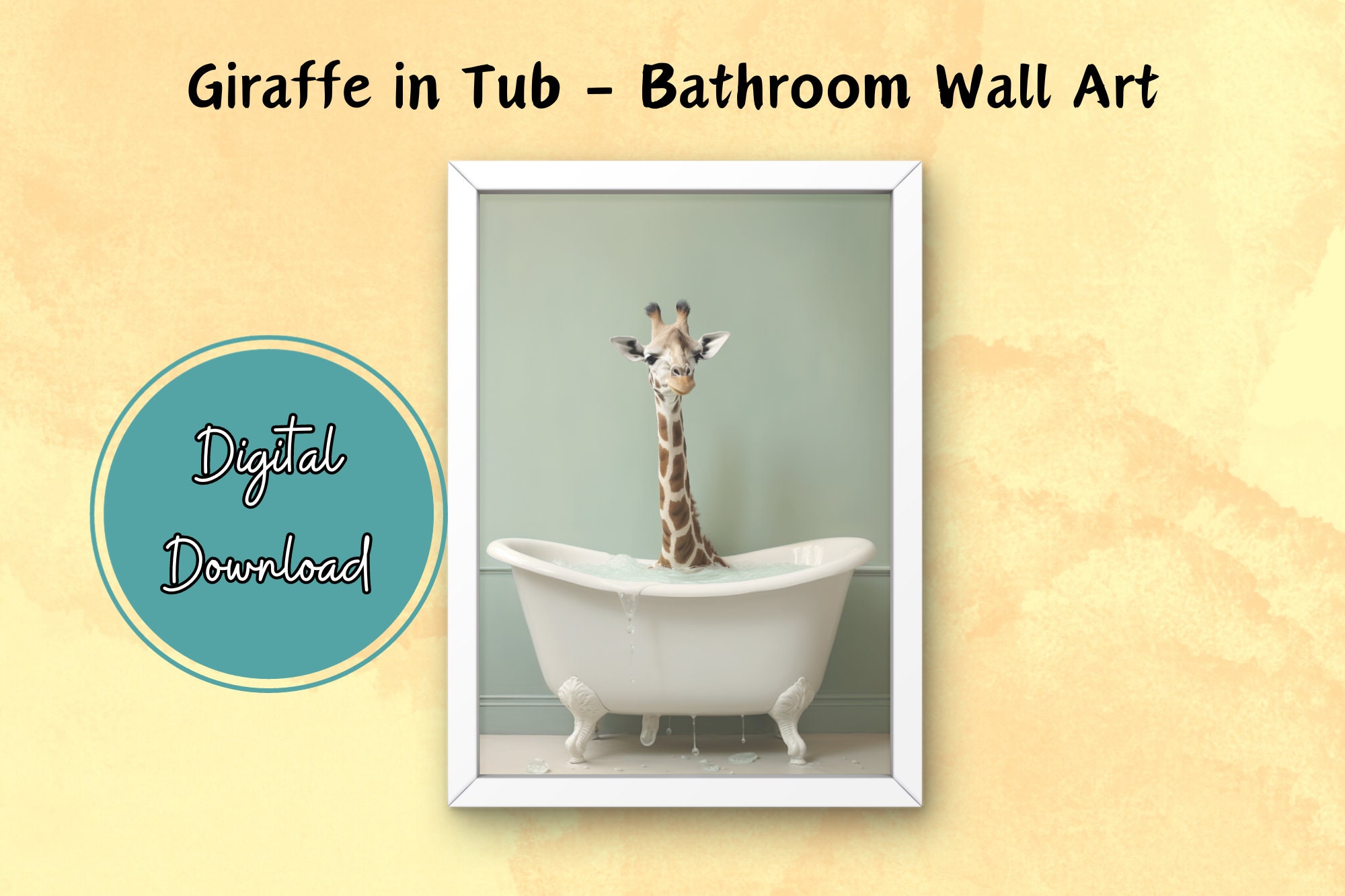 Giraffe in Tub Printable Wall Art | Giraffe Taking a Bath in Tub Photo ...