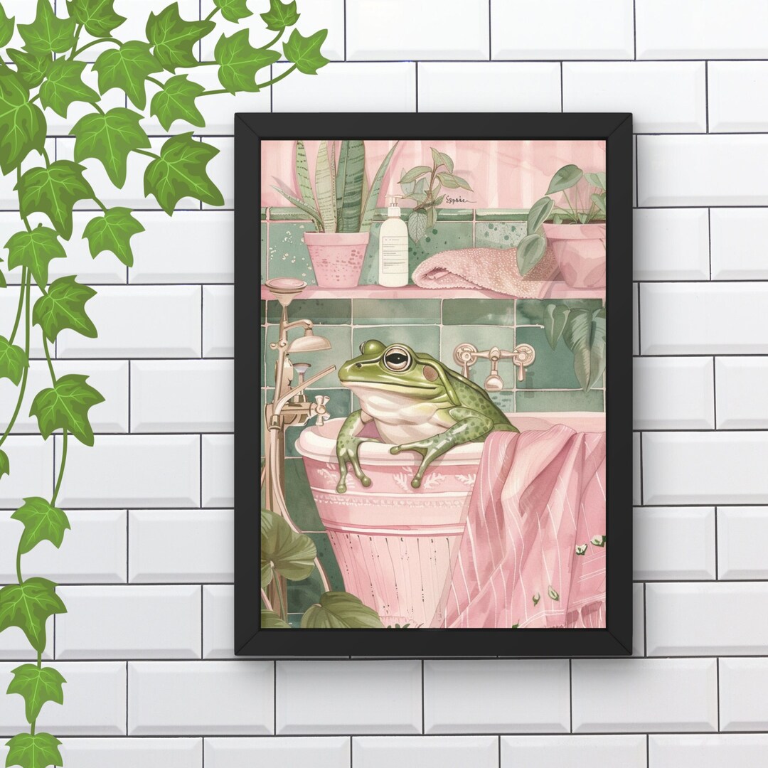 Frog in Bathtub Printable Wall Art | Frog Taking a Bath in Tub | Toad ...
