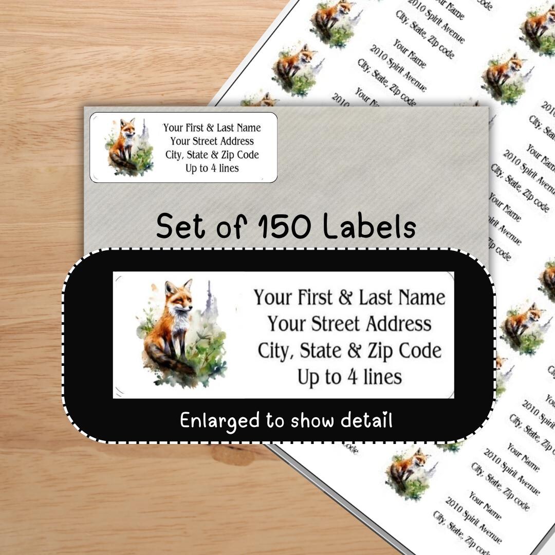 Address Labels, Red Fox, Return Mailing Stickers, Woodland Animal Tags ...