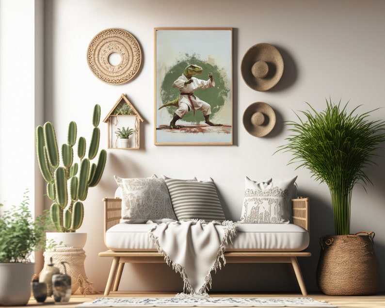 Karate Wall Art T-rex Dinosaur Wall Decor Martial Arts Print Dinosaur ...