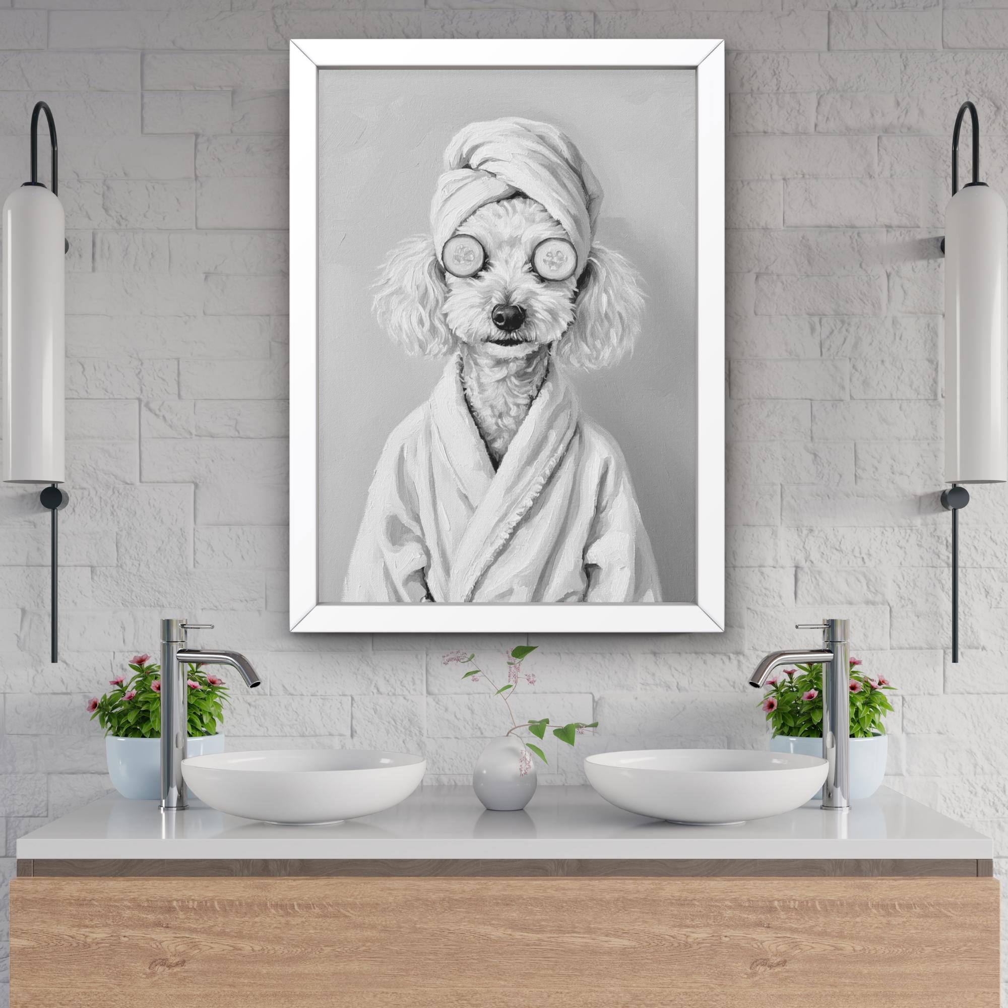 Toy Poodle Wall Art, Spa Day Art Print: Funny Bathroom Décor, Poodle ...
