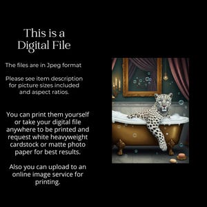 White Leopard in Bathtub Printable Wall Art Big Cat Taking a Bubble ...
