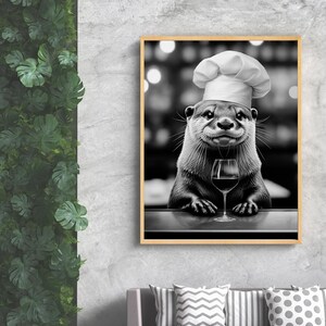Sea Otter Alcohol Wall Art, River Otter Sitting at the Bar Poster, Wine ...