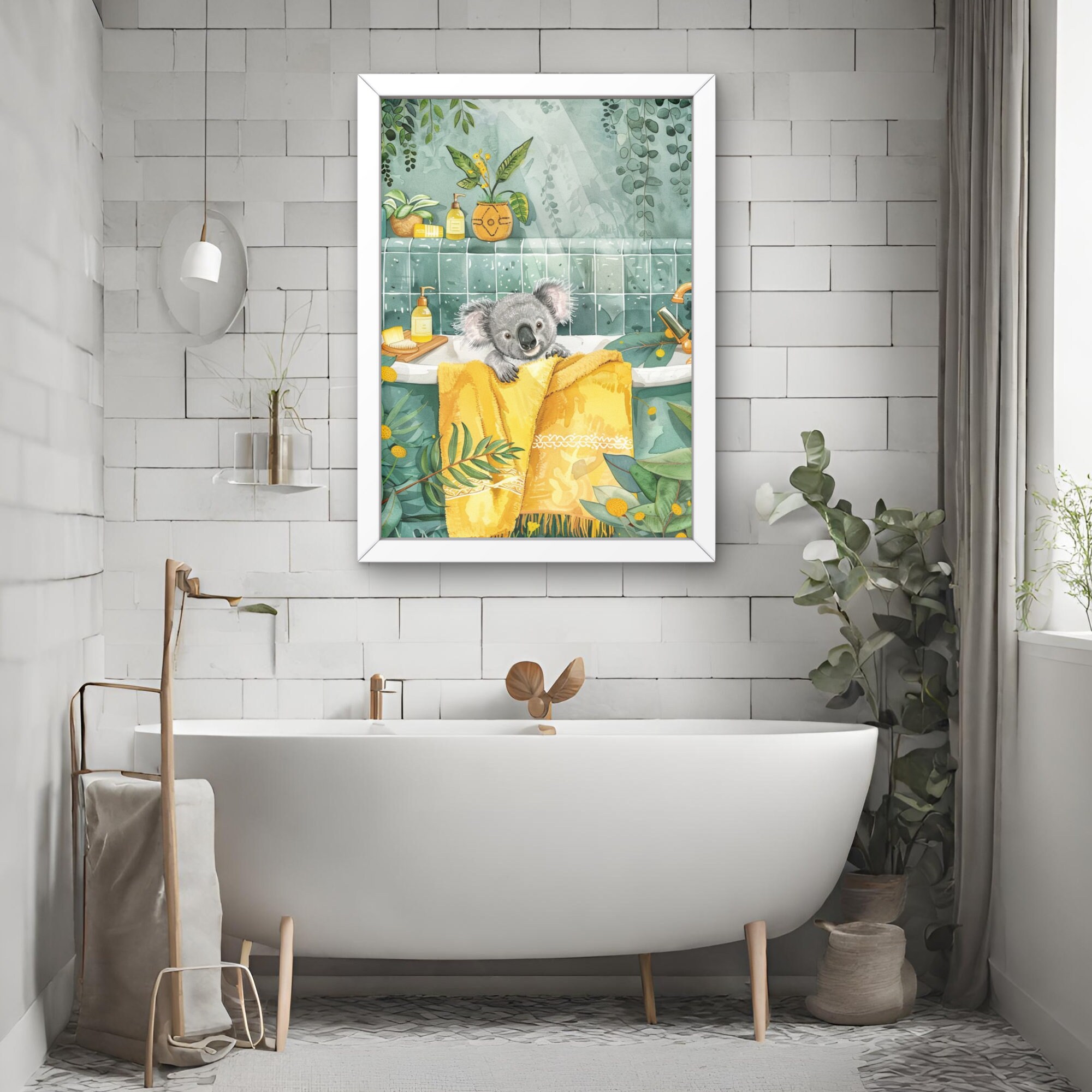 Koala Bear in Bathtub Bathroom Wall Art, Koala Taking a Bath in Tub ...