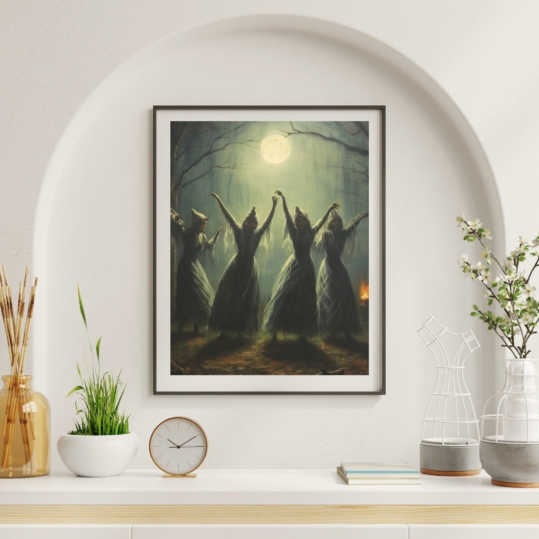 Circle of Witches Vintage Women Dancing by Moonlight, Witch Art, Wiccan ...