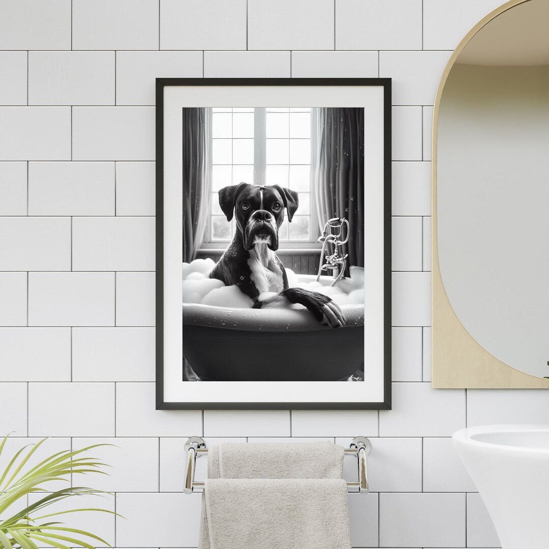 Boxer Dog in Tub Printable Wall Art Boxer Taking a Bath in Tub Photo ...
