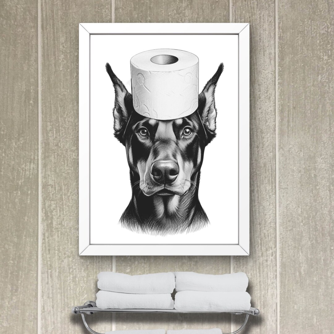 Doberman Pinscher Dog Bathroom Wall Art, Dobie Decor Print, Toilet ...
