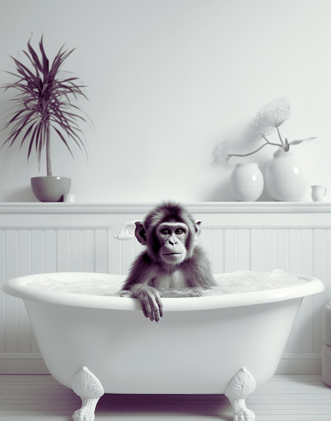 Monkey in Tub Printable Wall Art, Monkey Taking a Bath in Tub Photo ...