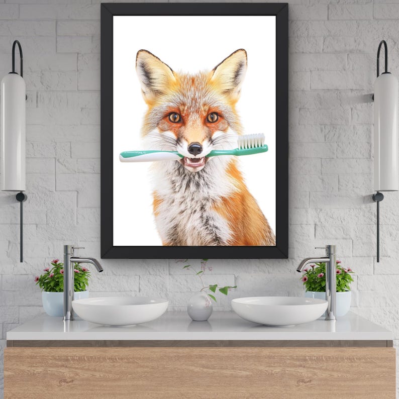 Red Fox Print, Bathroom Wall Art, Fox Bathroom Art Print Kids Bathroom ...
