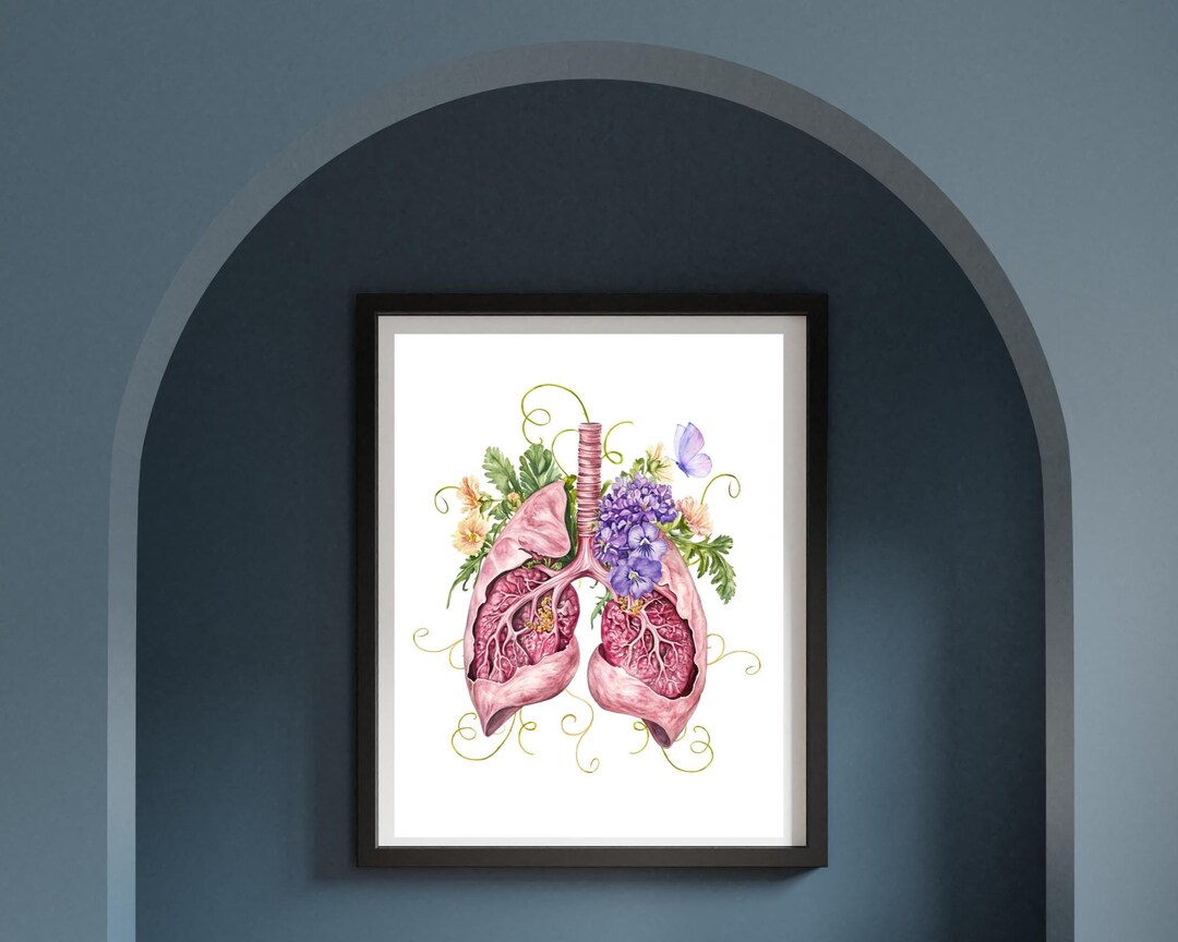 Flower Lungs Watercolor Wall Art Print, Botanical Anatomy Poster ...