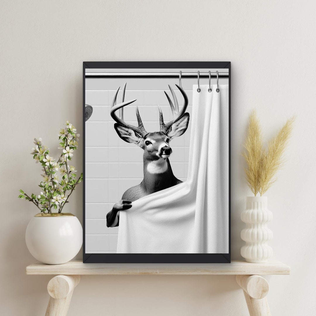 8 Point Buck Deer Bathroom Wall Art | Stag Peeking Out of Shower ...