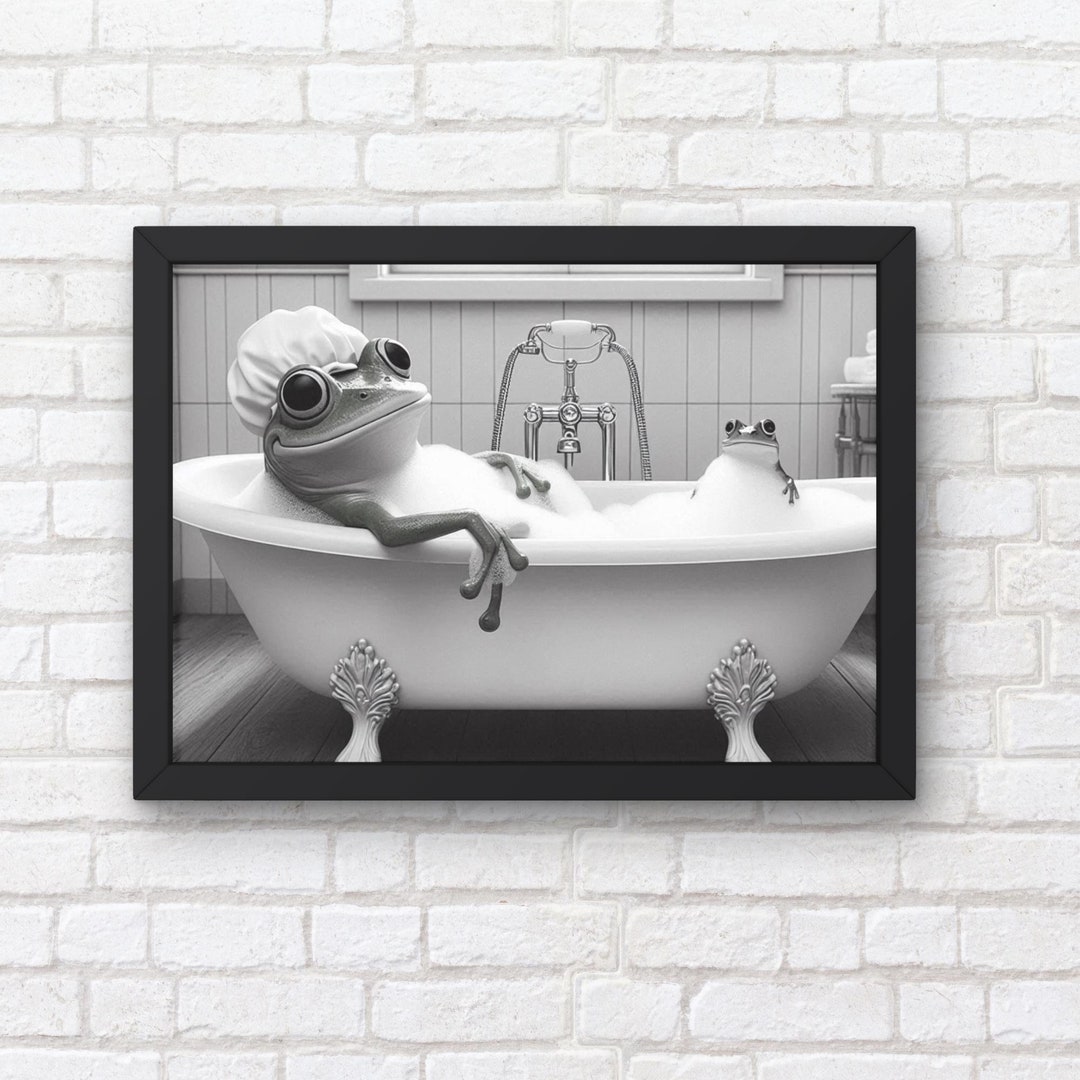 Frogs in Bathtub Wall Art, Toad Taking a Bubble Bath in Tub Print ...
