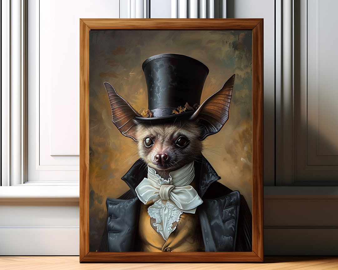 Gothic Portrait Victorian Bat Artwork, Bat Antique Oil Painting, Dark ...