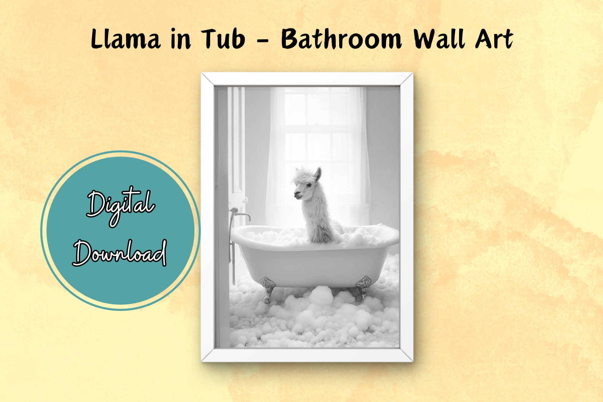 Llama in Tub Printable Wall Art Llama Photo Alpaca Wall Art Bathroom ...