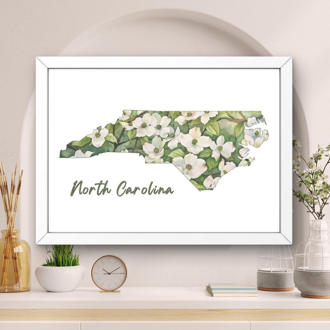 North Carolina State Flower Wall Art Print - Dogwood Flowers NC State ...