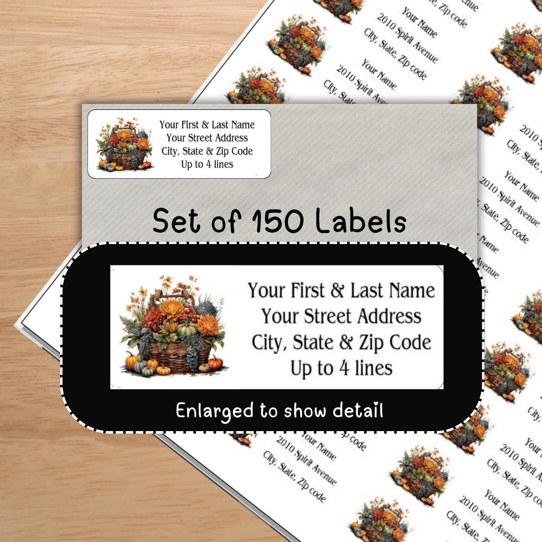 Fall Mums Floral Address Labels: Flower Basket Pumpkins, Autumn Return ...
