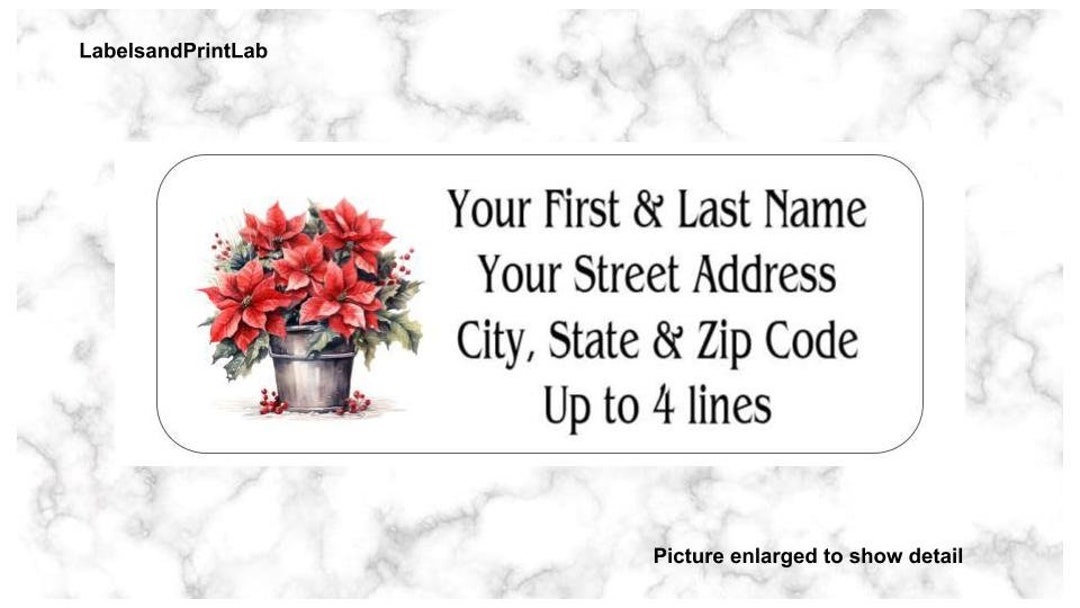 Poinsettia Flower Bucket Christmas Return Address Labels, Personalized ...